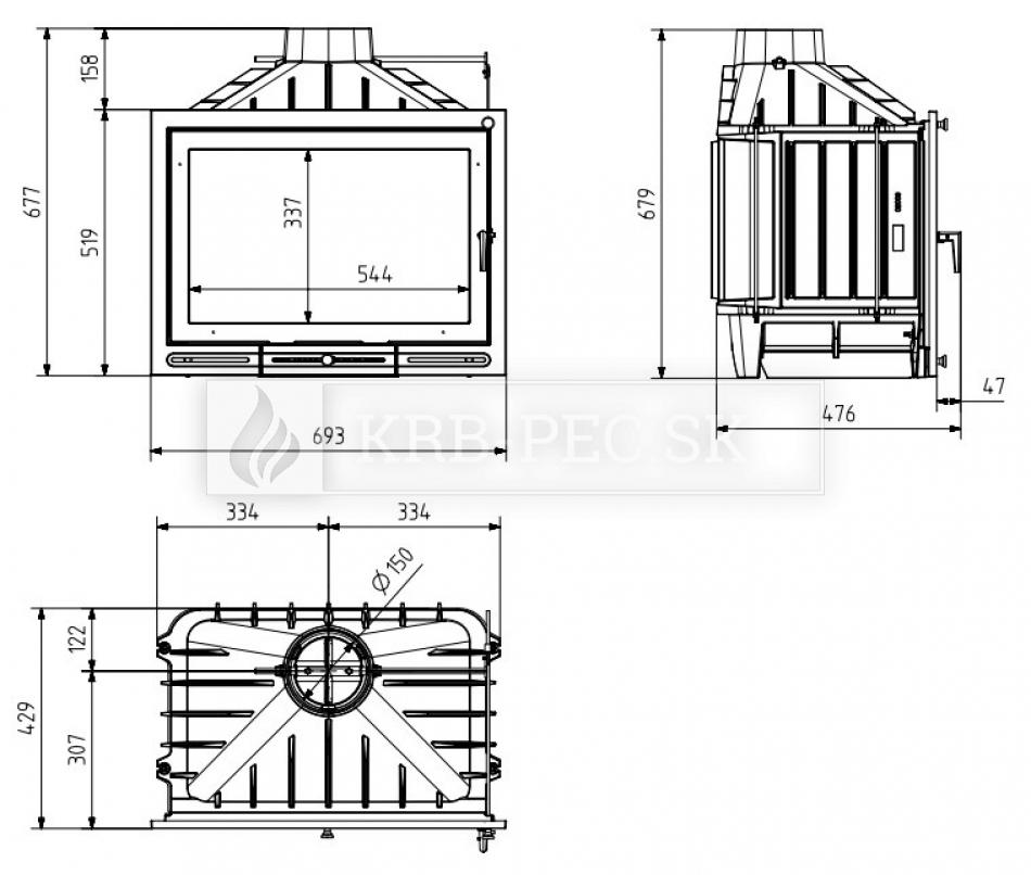 Hergóm HGB-70 liatinová krbová vložka v čiernom prevedení